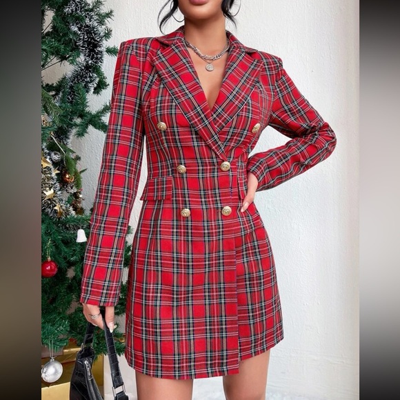 SHEIN | Jackets & Coats | Red Plaid Blazer Dress | Poshmark
